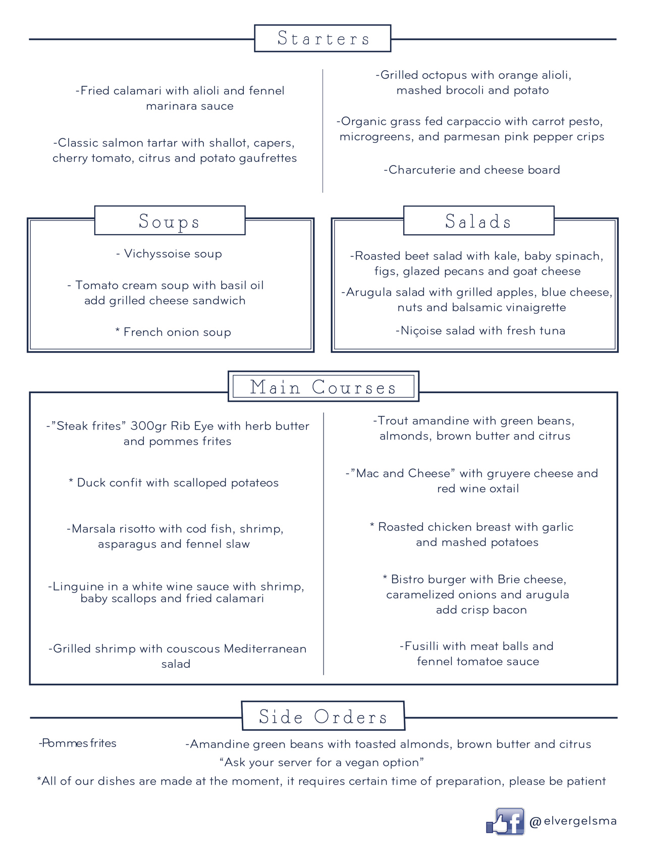 Dinner Menu – El Vergel